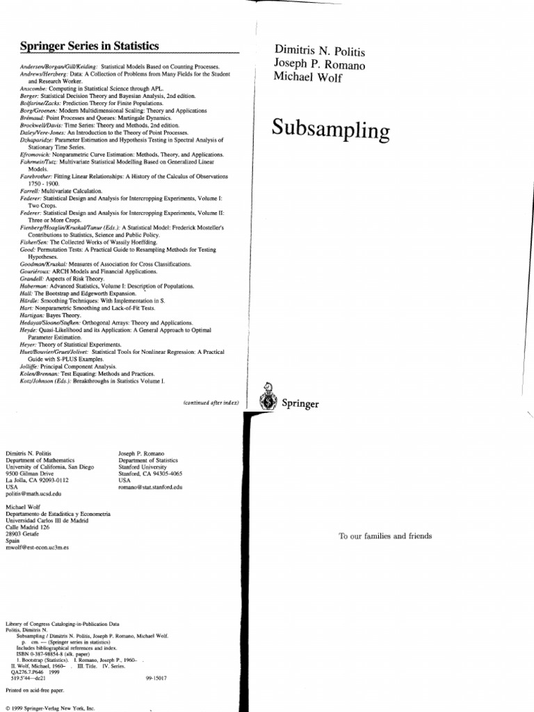 (Dimitris N. Politis, Joseph P. Romano, Michael Subsampling | PDF
