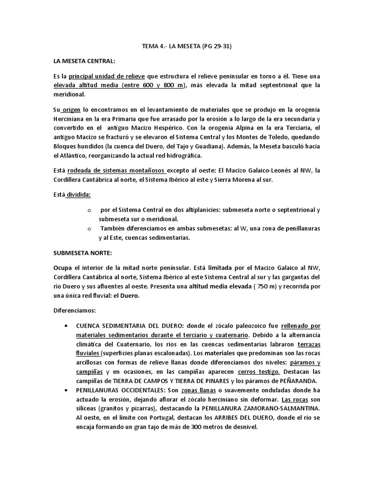 Estructura y características de la Meseta | PDF | Ciencias de la Tierra ...