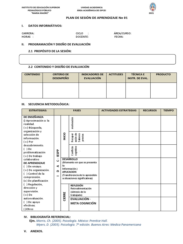 Plan de Sesión de Aprendizaje Esquema Modelo | PDF