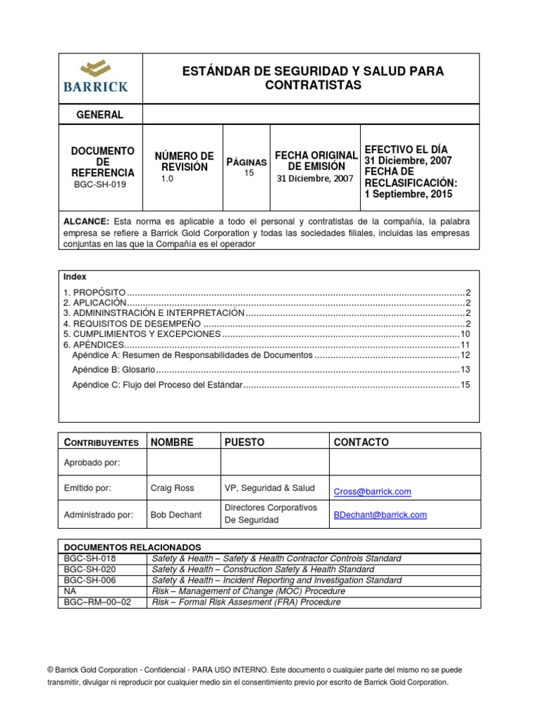 Estándar de Seguridad y Salud para Contratistas | PDF | Higiene Ocupacional | Outsourcing