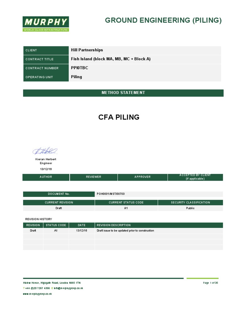 CFA Piling Method Statement | PDF | Deep Foundation | Personal ...