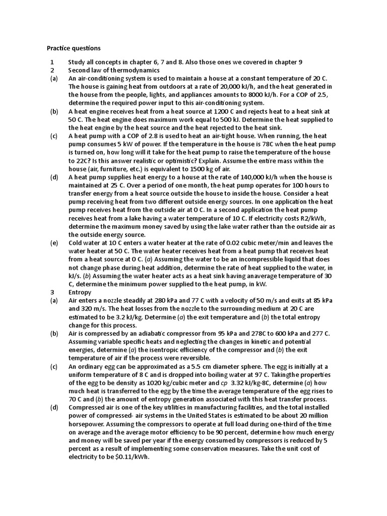 Practice Questions | PDF | Gas Turbine | Heat