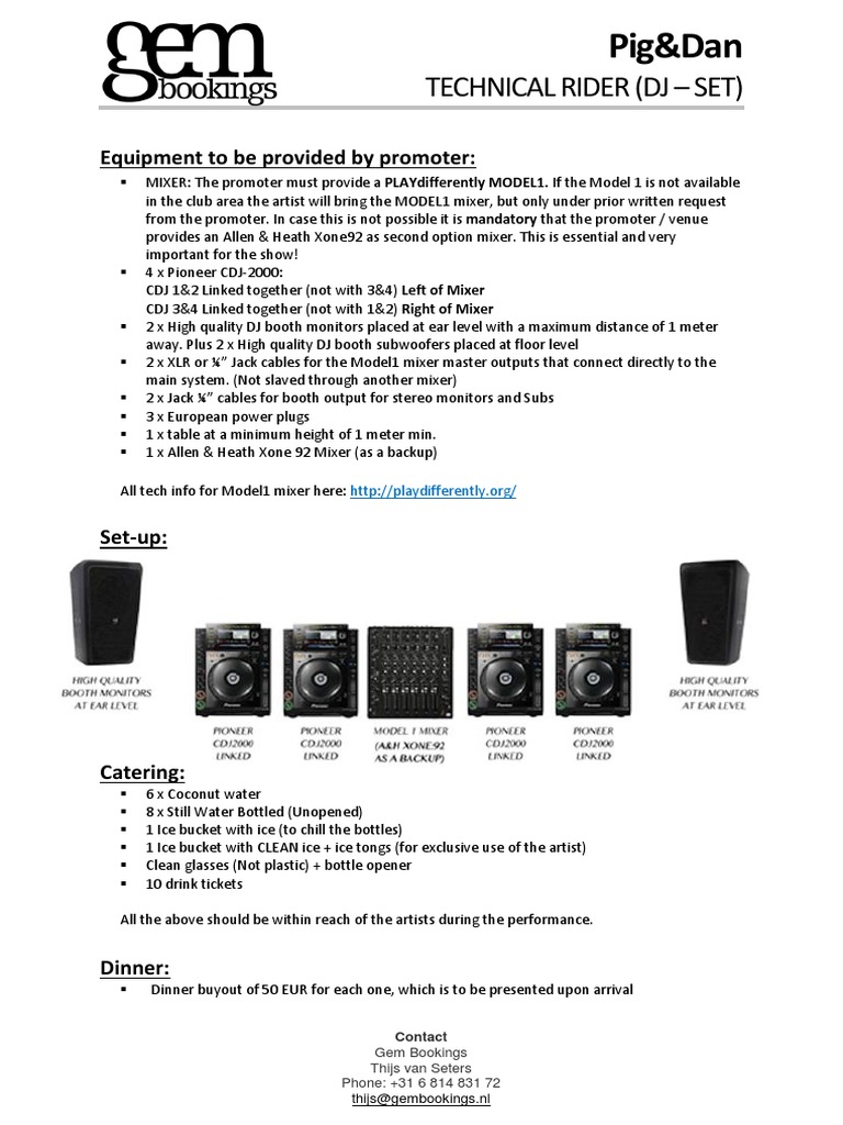 Pig&Dan: Technical Rider (DJ - Set) | PDF | Disc Jockey | Sound Production