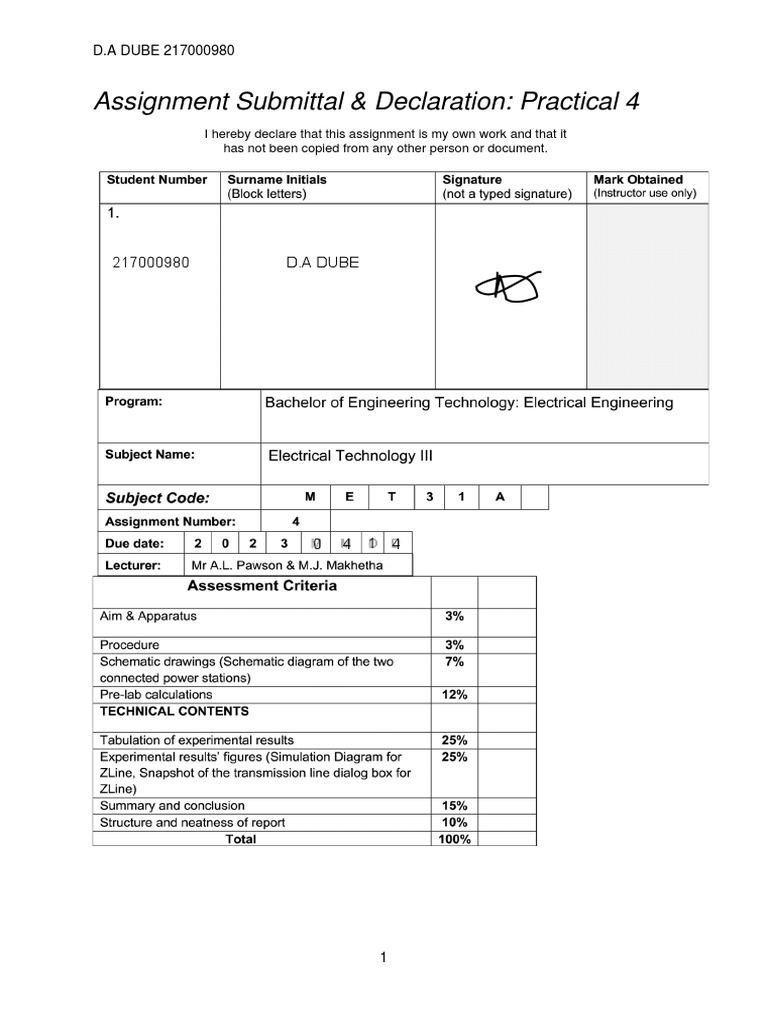 Assignment Submittal & Declaration: Practical 4: 217000980 D.A Dube ...