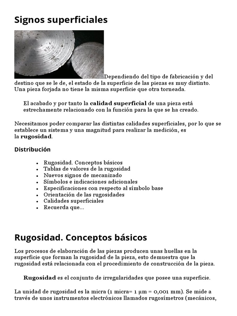 Signos Superficiales | PDF | Rugosidad de la superficie | Ciencias fisicas