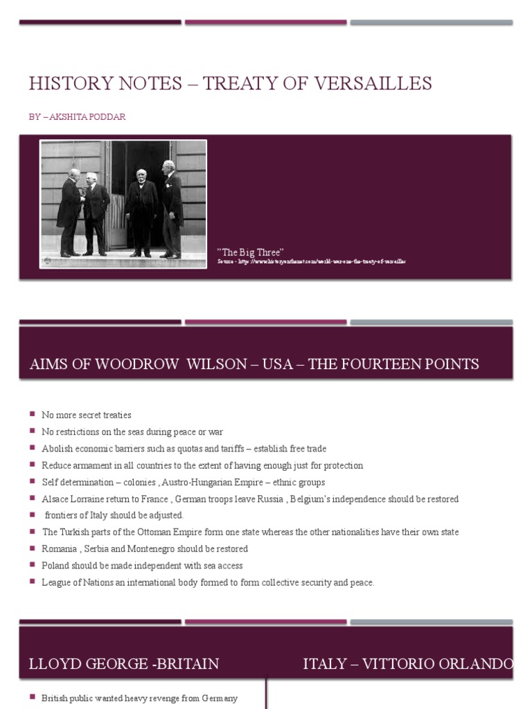 History Notes On Treaty of Versailles | PDF | Treaty Of Versailles ...
