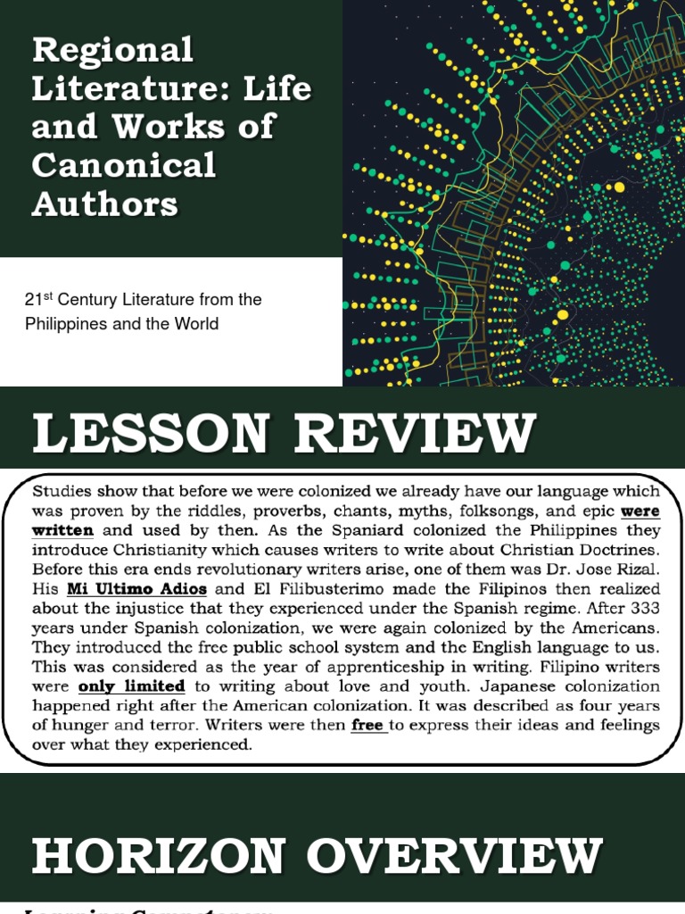 M2 Regional Literature Life and Works of Canonical Authors | PDF ...