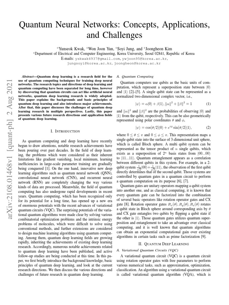 Quantum Neural Networks: Concepts, Applications, and Challenges | PDF | Quantum Computing ...