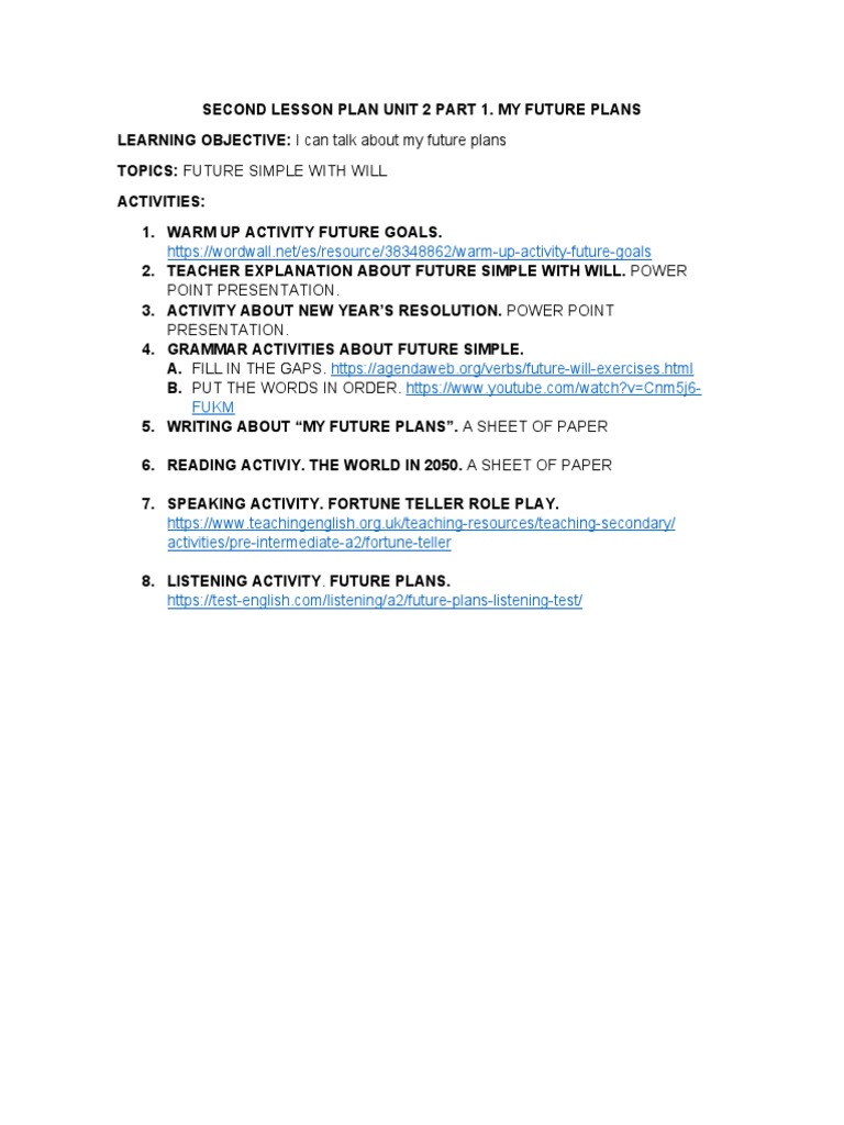 Second Lesson Plan Unit 2 Part 1 | PDF