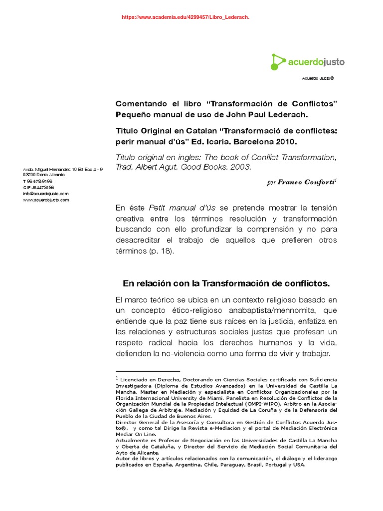 Libro Lederach | PDF | Conflicto (proceso) | Las emociones