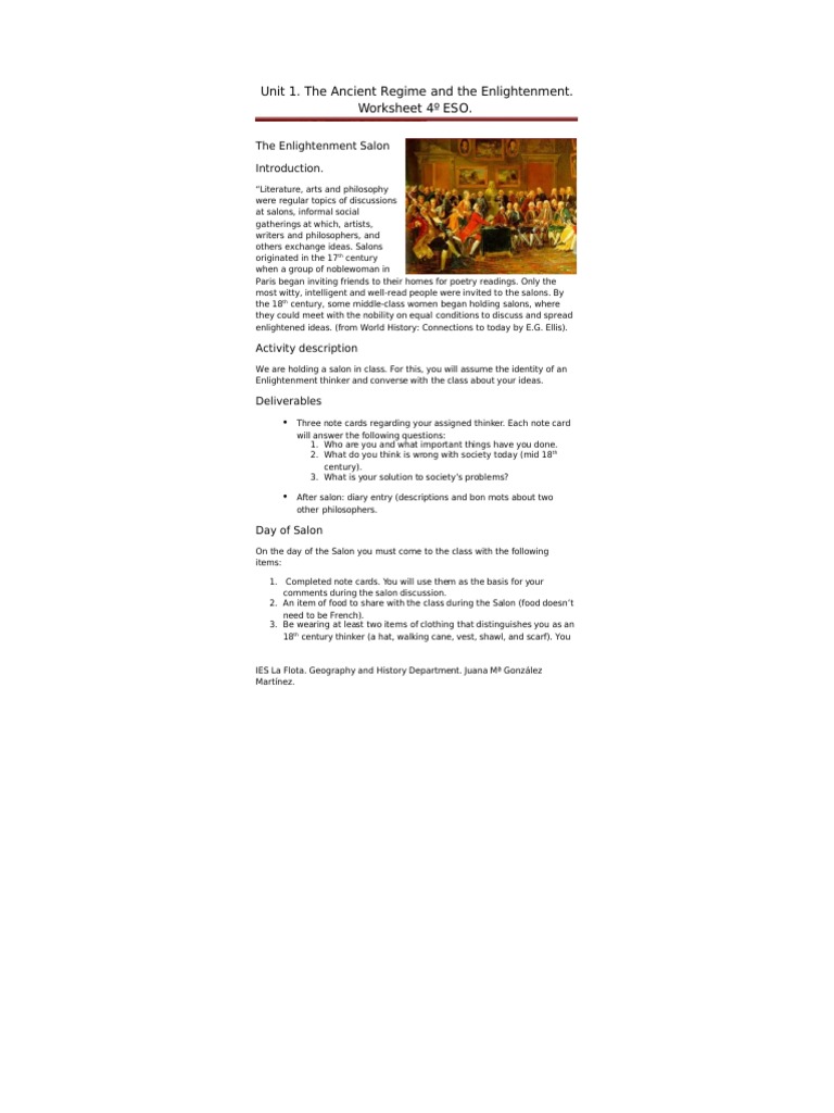 Enlightenment Salon Activity Guide | PDF | Age Of Enlightenment ...