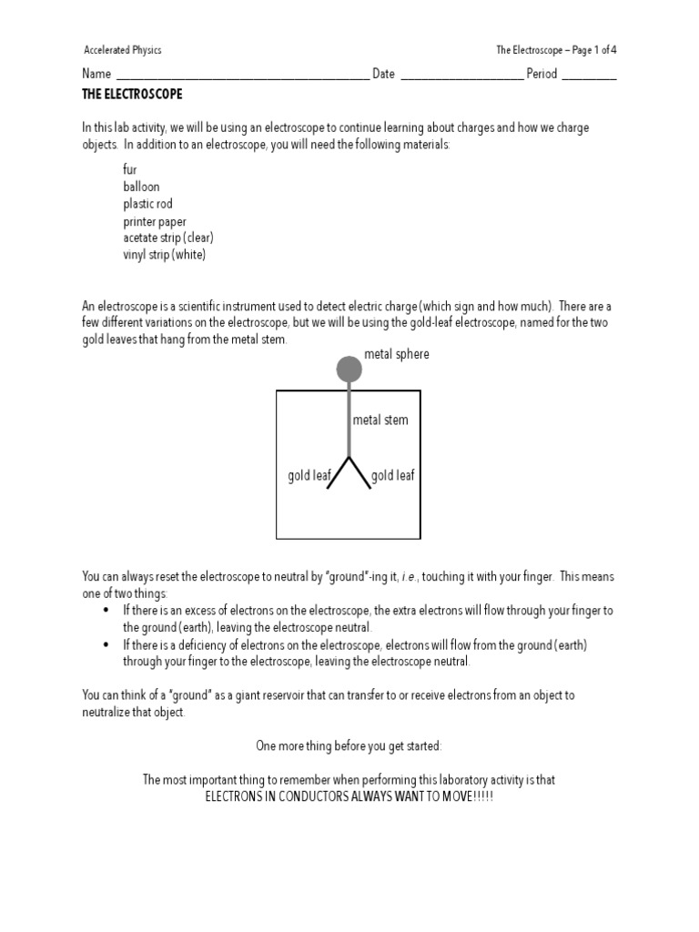 Electroscope Lab | PDF | Electrostatics | Materials