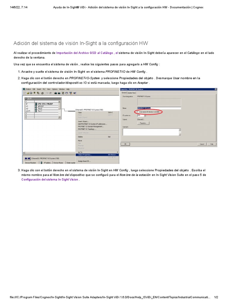 Ayuda de In-Sight® ViDi - Adición Del Sistema de Visión In-Sight A La Configuración HW ...