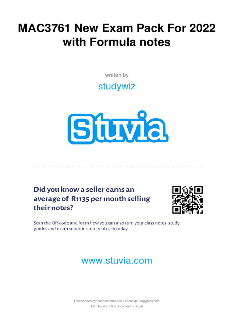 MAC3761 New Exam Pack For 2022 With Formula Notes: Studywiz | PDF ...