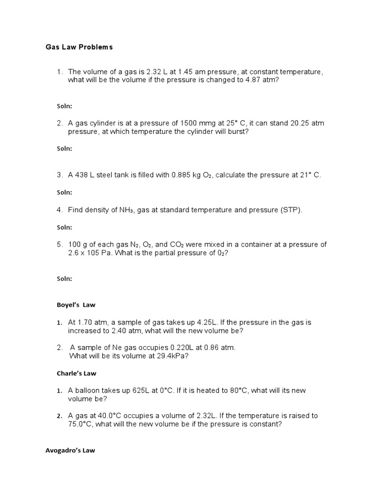 Gas Law Problems | PDF