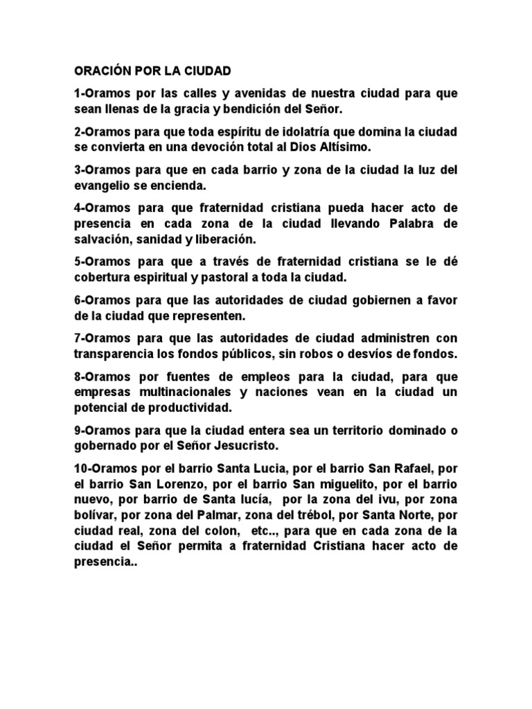 Oraciones por la ciudad y sus barrios | PDF