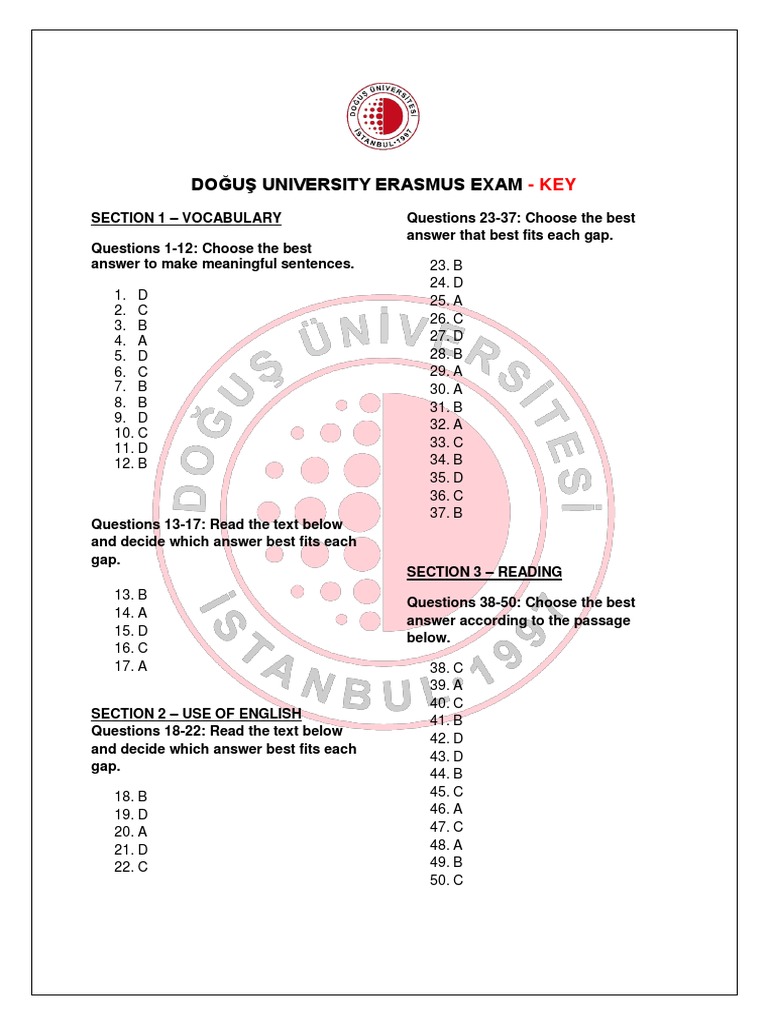 Doğuş University Erasmus Exam | PDF
