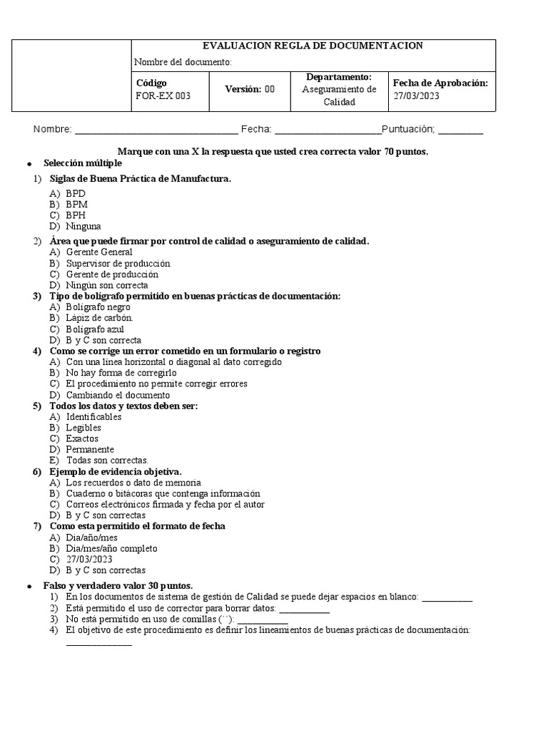 For-Ex-003 Evaluacion Regla de Documentacion Poe-Ac-002 | PDF | Informática | Ciencias de la ...