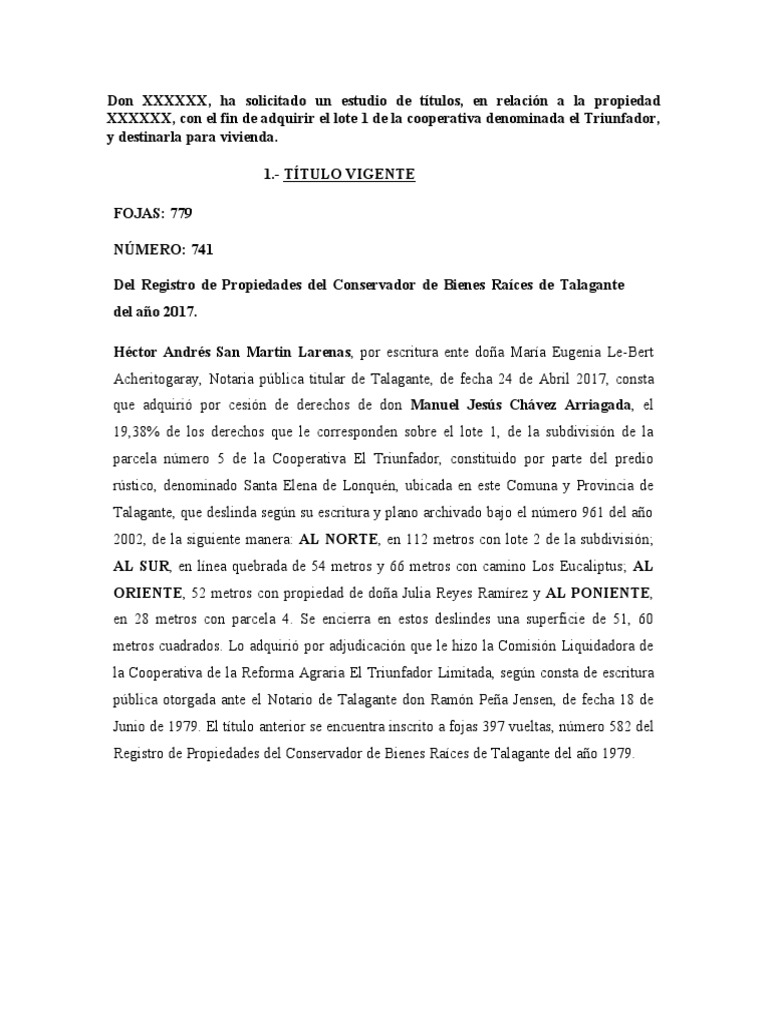 Modelo de Estudio de Títulos Def | PDF | Propiedad | Bienes raíces