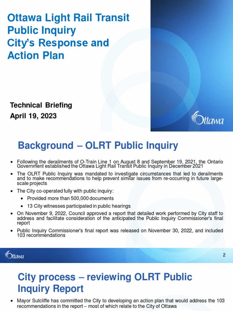 Ottawa Light Rail Transit Public Inquiry City's Response and Action ...