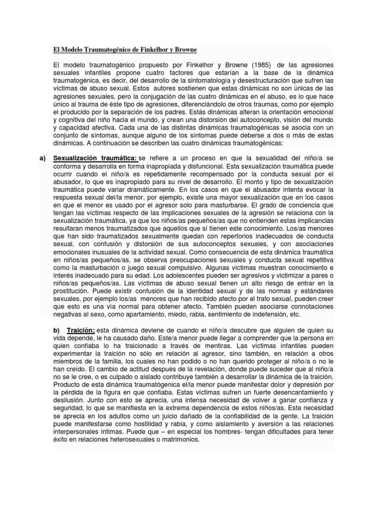 El Modelo Traumatogénico de Finkelhor y Browne | PDF | Abuso Sexual ...