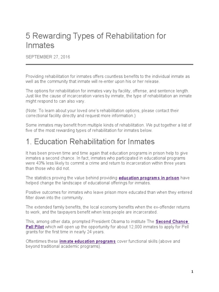 5 Rewarding Types of Rehabilitation For Inmates | PDF | Prison ...