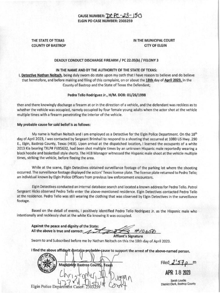 Complaint Probable Cause Affidavit Pdf Detective Crimes