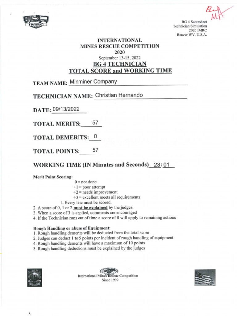 Premiacion imrc 2022 IMRC Bench BG4 Scoresheet | PDF