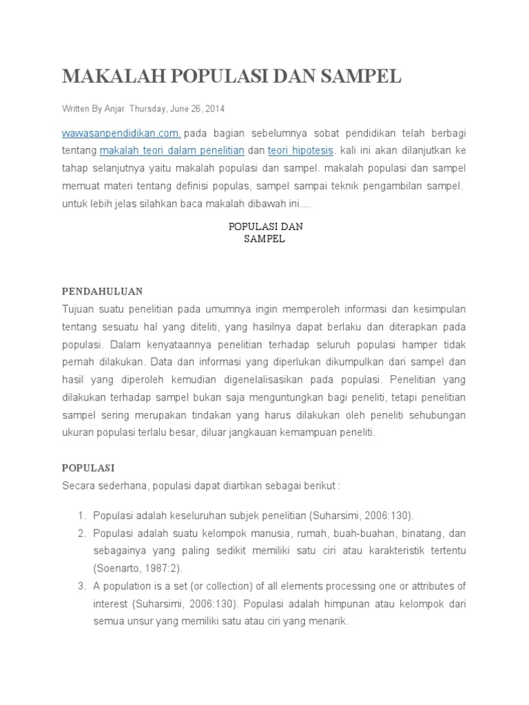 Makalah Populasi Dan Sampel | PDF