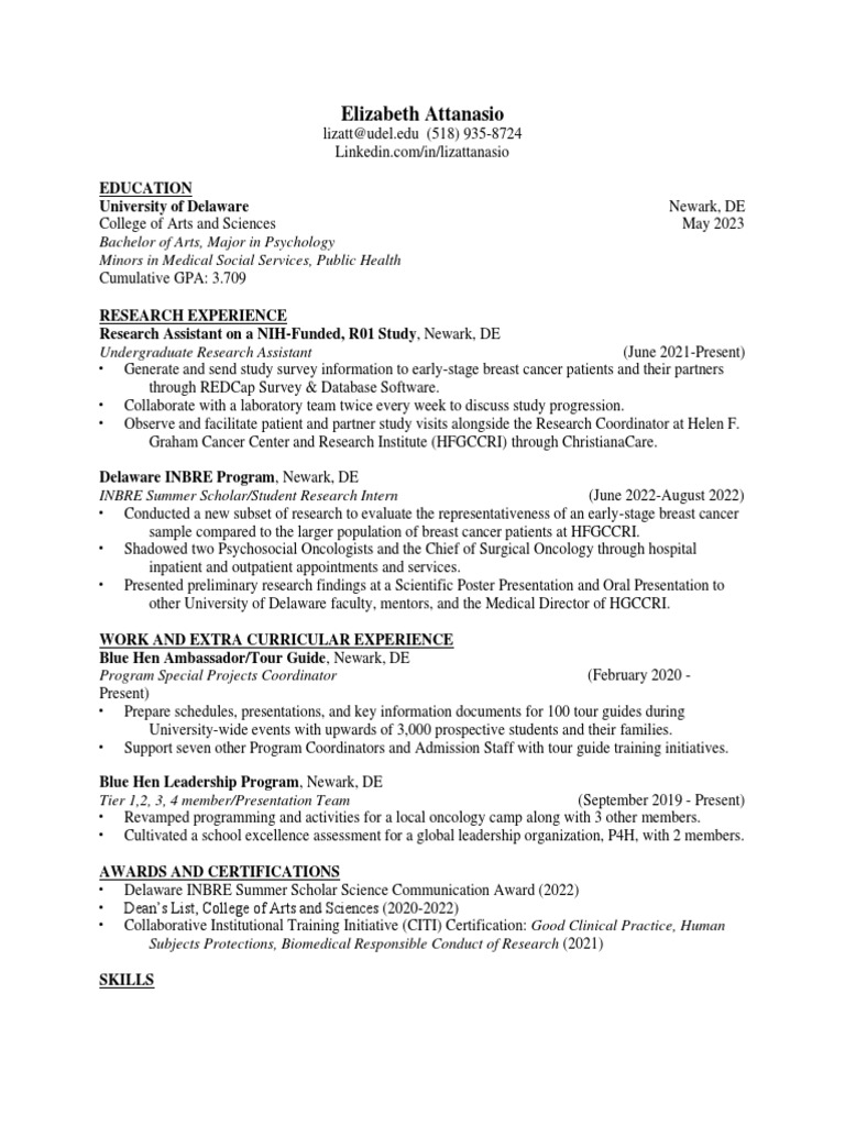 Elizabeth Attanasio's Psychology Resume | PDF | Patient | Health Care