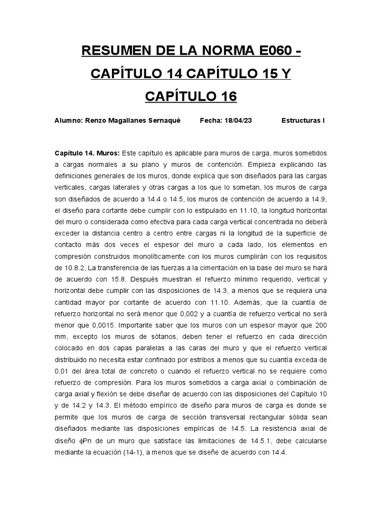 Resumen de La Norma E060 - Capítulo 14 Capítulo 15 Y Capítulo 16 | PDF | Fundación (Ingeniería ...