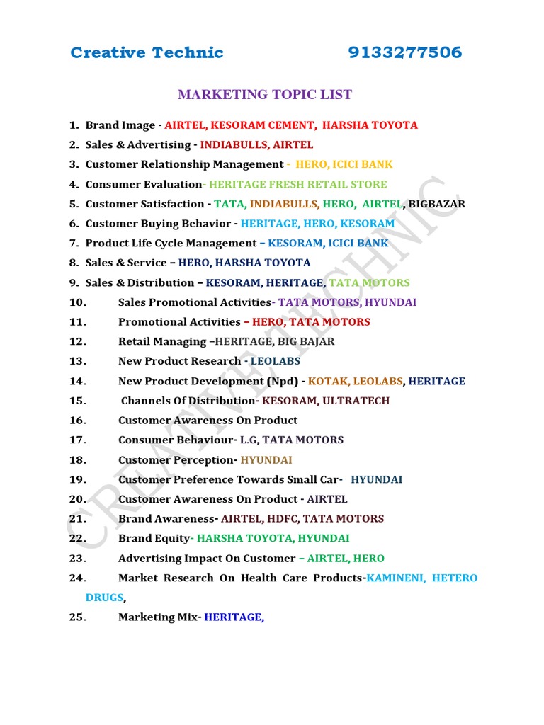 Creative Technic 9133277506: Marketing Topic List | PDF | Consumer ...