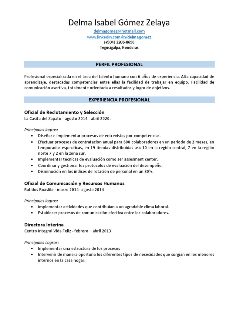 Ejemplo Formato de CV | PDF | Gestión de recursos humanos | Honduras