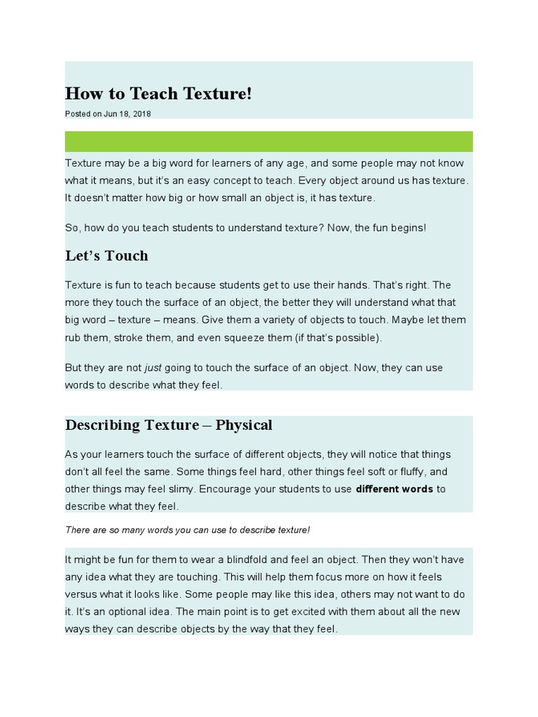 How To Teach Texture!: Let's Touch | PDF