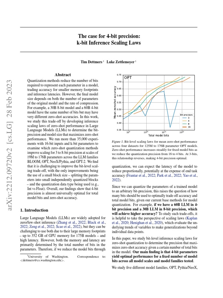 The Case For 4-Bit Precision: K-Bit Inference Scaling Laws: Frantar Et Al. 2022 Park Et Al. 2022 ...