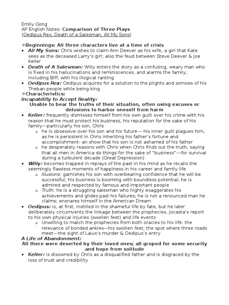 Comparison Between Three Works: Death of A Salesman, All My Sons ...