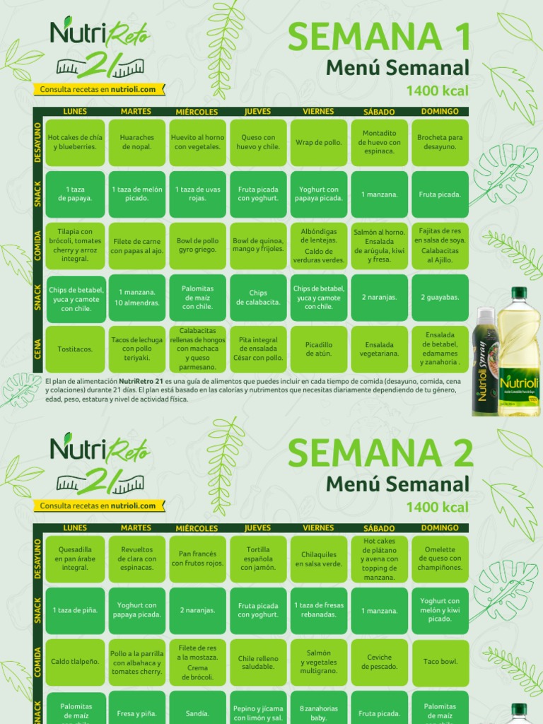 MenúSemanalNutriRetro21 | PDF | ensalada | Vegetales