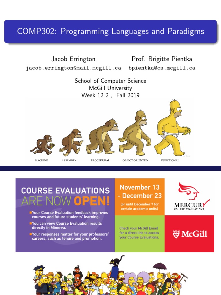 COMP302: Programming Languages and Paradigms: Jacob Errington Prof. Brigitte Pientka | PDF ...