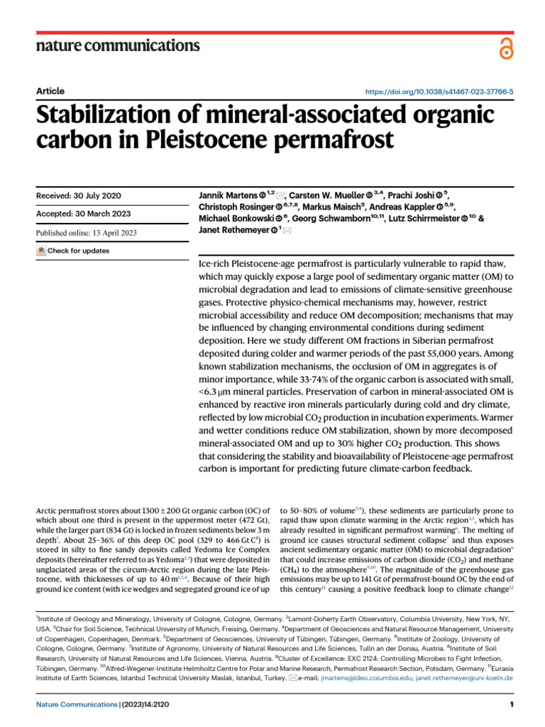 Stabilization of Mineral-Associated Organic Carbon in Pleistocene Permafrost | PDF | Soil ...