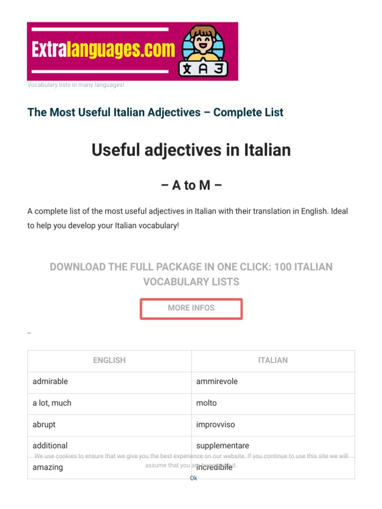Essential Italian Adjectives List | PDF