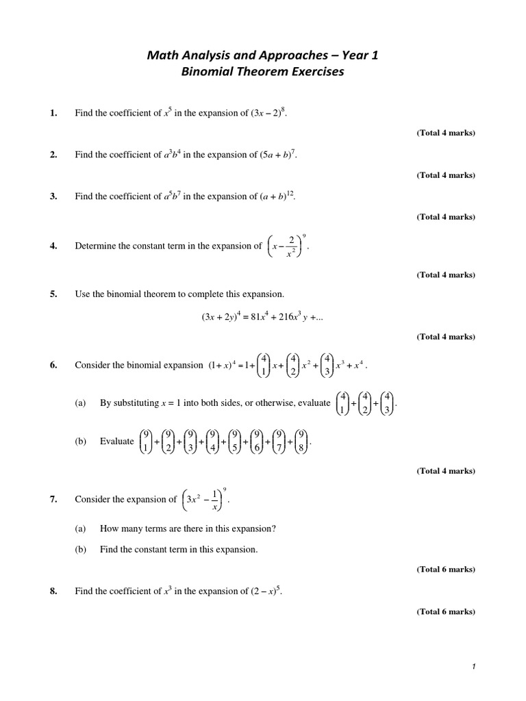 IB Math AA SL Binomial Theorem | Download Free PDF | Mathematical Analysis | Numerical Analysis
