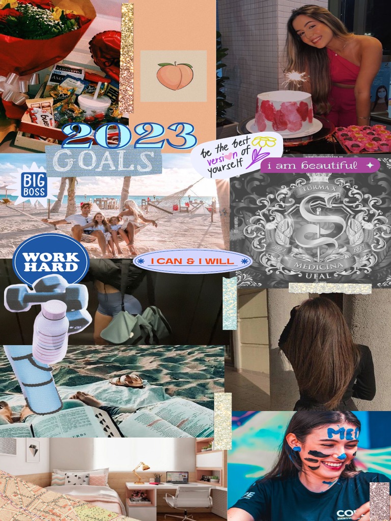 Colorful Collage 2023 Goals Moodboard Phone Wallpaper | PDF