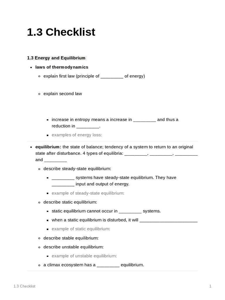 IB ESS Topic 1.3 Notes | PDF | Thermodynamic Equilibrium | Entropy