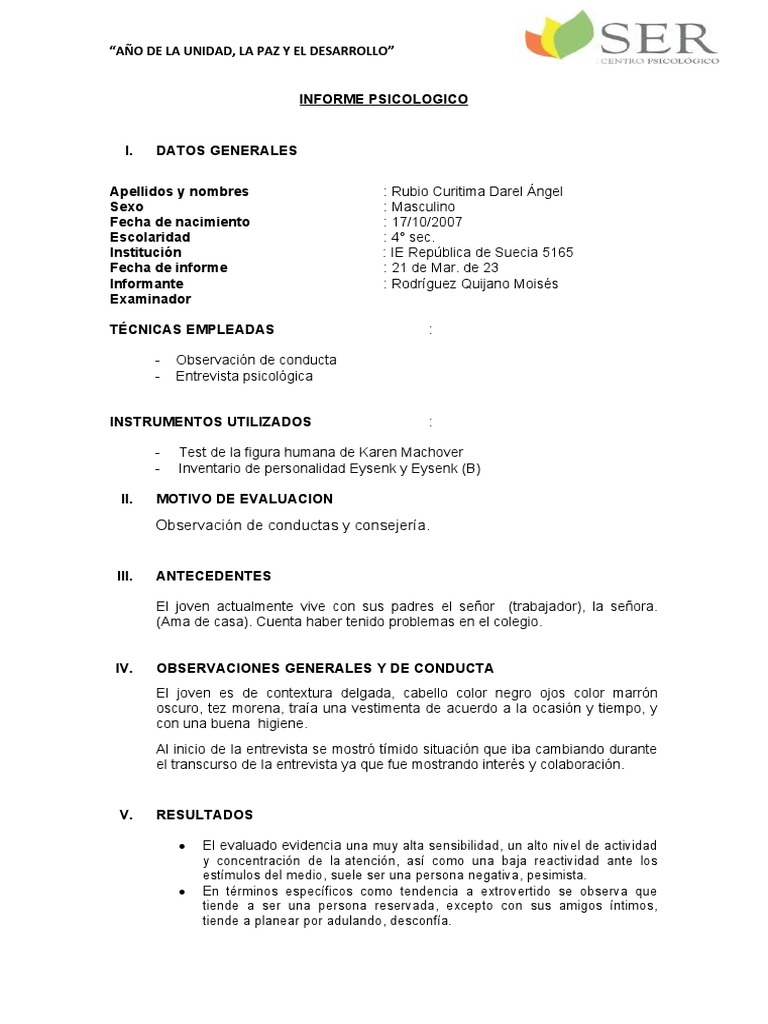 Informe Psicologico Mary | PDF | Ciencias del comportamiento | Conceptos psicologicos