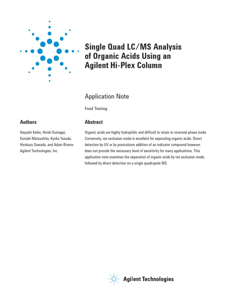 Single Quad LC/MS Analysis of Organic Acids Using An Agilent Hi Plex ...