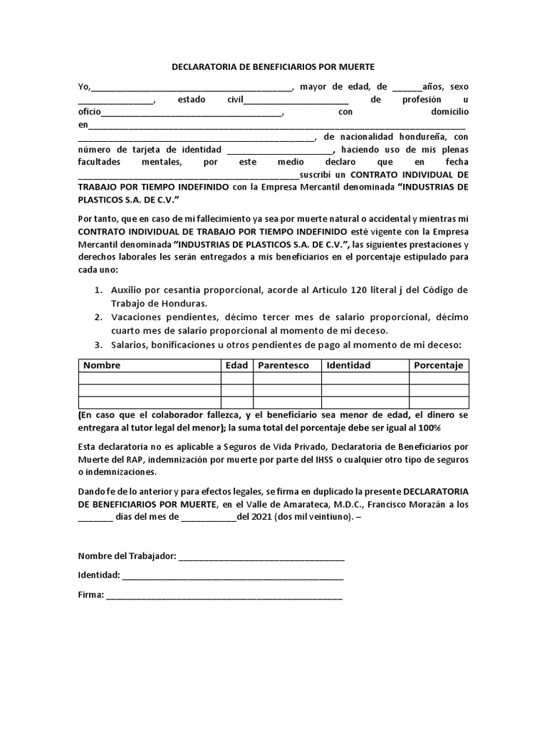 Declaratoria de Beneficiarios Por Muerte | PDF