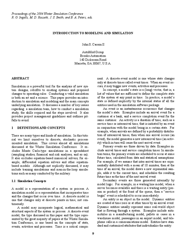 Introduction To Modeling And Simulation Pdf Simulation Experiment