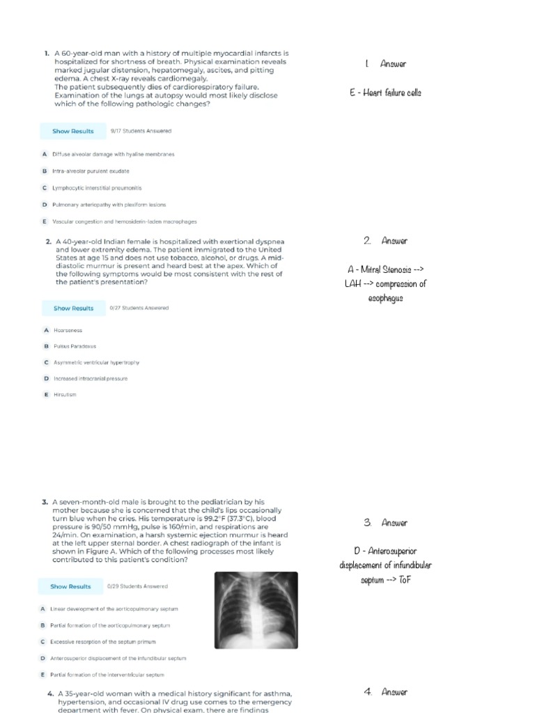 Cardiology Exam Answers | PDF | Heart | Circulatory System