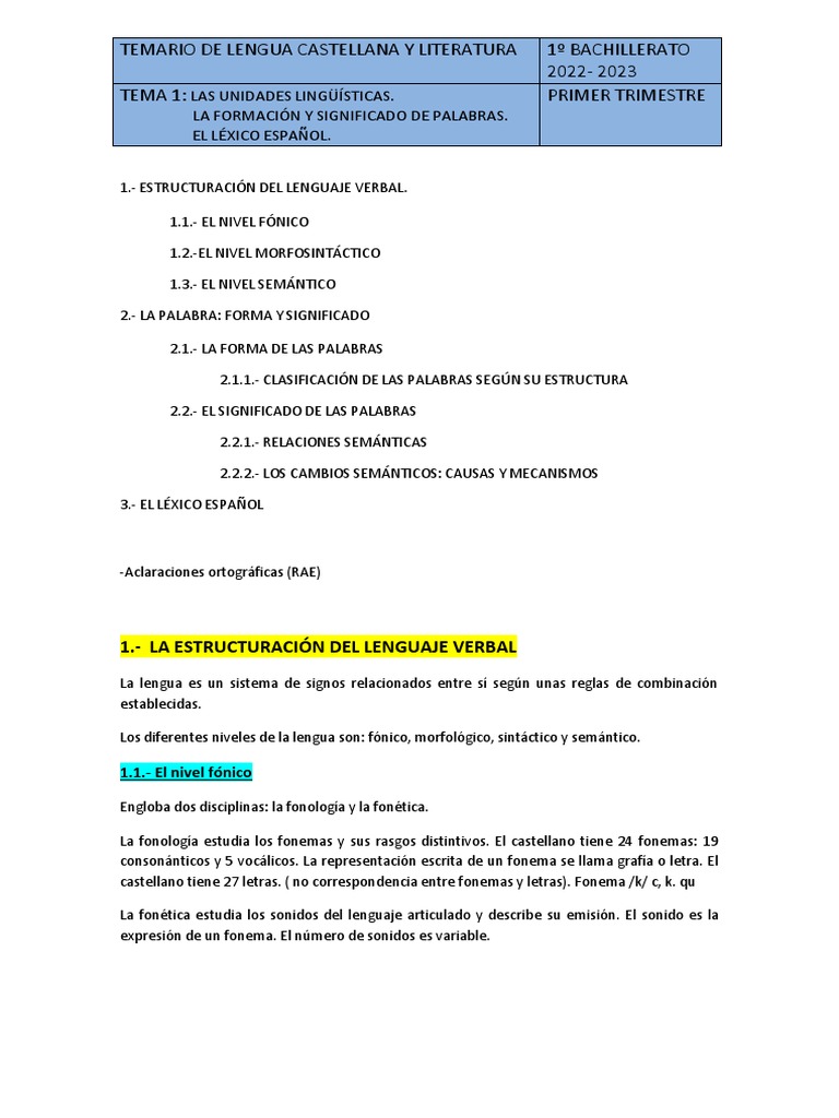 TEMA 1 CONTENIDOS TEÓRICOS Las Unidades Formación y Significado | PDF ...