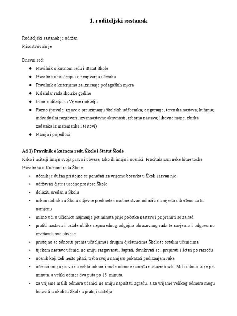 Roditeljski Sastanak | PDF